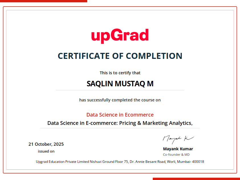 Data Science in Ecommerce Certificate